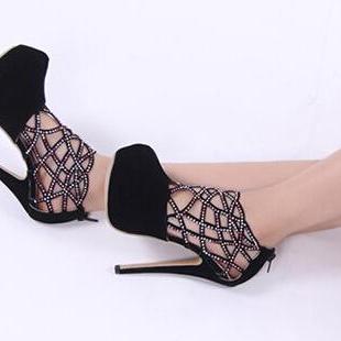 Luxury Diamond Design Black High Heels Party Pumps on Luulla