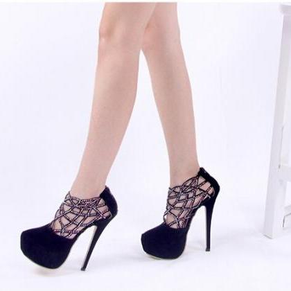 Luxury Diamond Design Black High Heels Party Pumps on Luulla