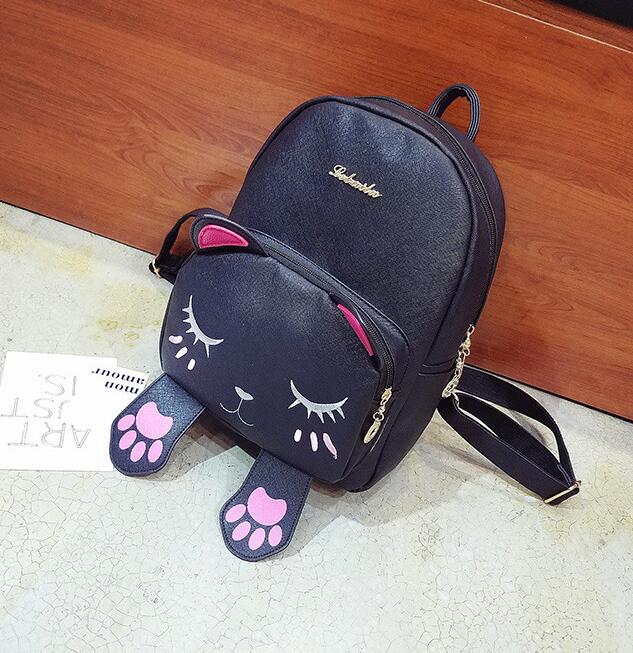 Cute Cat Backpack School Women Pu Leather Backpacks For Teenage Girls ...