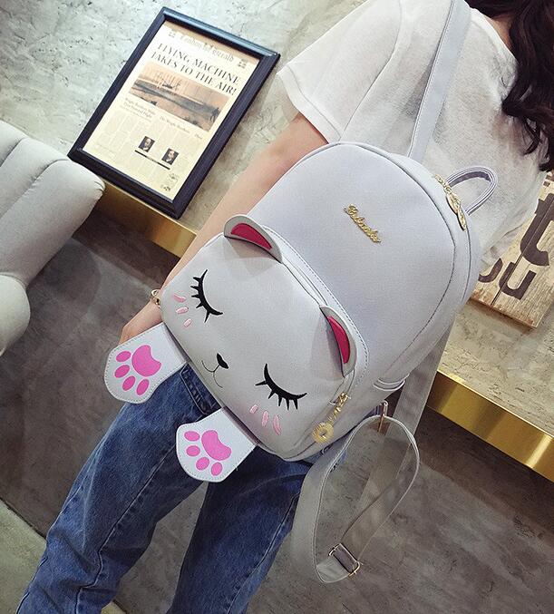 Cute Cat Backpack School Women Pu Leather Backpacks For Teenage Girls ...