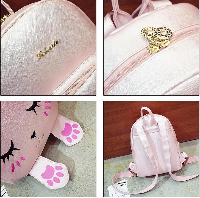 Cute Cat Backpack School Women Pu Leather Backpacks For Teenage Girls ...
