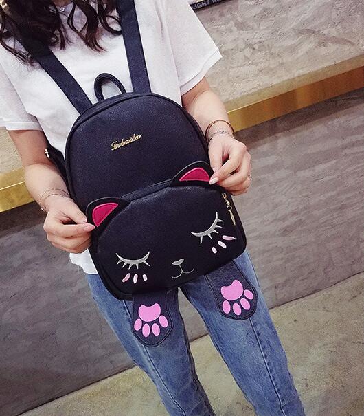 Cute Cat Backpack School Women Pu Leather Backpacks For Teenage Girls ...