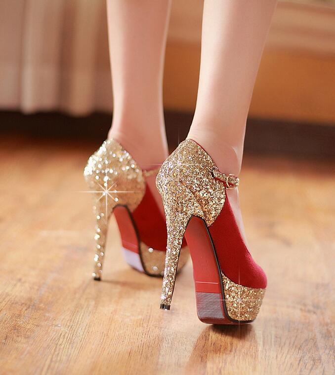Sexy Gold Sequins High Heels-red on Luulla