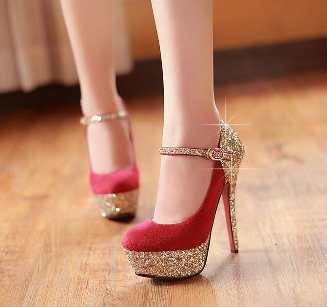 Sexy Gold Sequins High Heels-red on Luulla